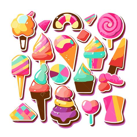 다양한 다채로운 캔디 테마 스티커 일러스트 클립 아트 벡터 고립 된 만화 Candyland 게임 조각으로 스티커 디자인 상표 스티커 일러스트 Png 일러스트 및 벡터