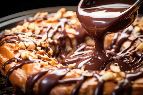 Pretzel With Chocolate Sauce Close Up Food Photography Stock