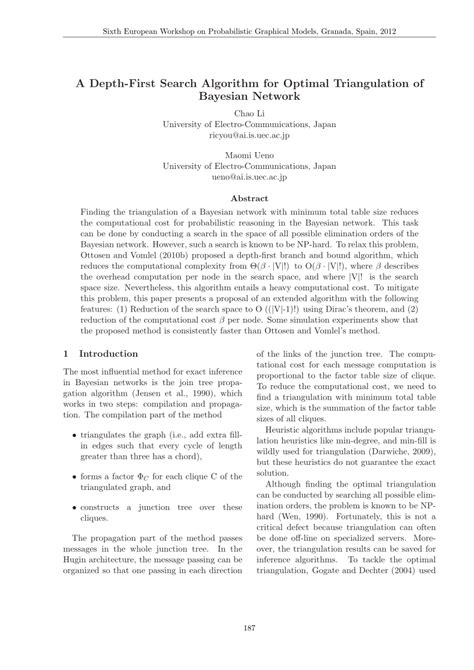 Pdf A Depth First Search Algorithm For Optimal Triangulation Of