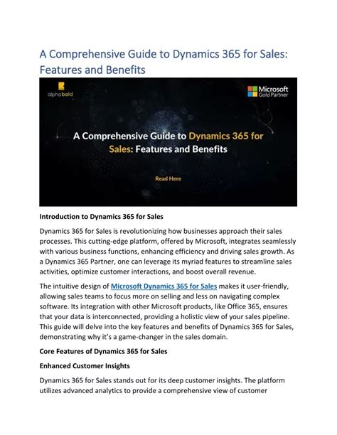 Ppt A Comprehensive Guide To Dynamics 365 For Sales Features And Benefits Powerpoint