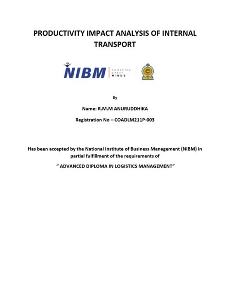 Productivity Impact Analysis Of Internal Transport Pdf Logistics