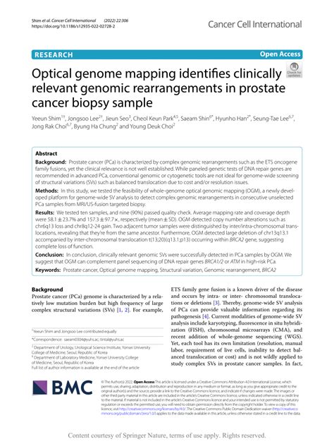 Pdf Optical Genome Mapping Identifies Clinically Relevant Genomic Rearrangements In Prostate