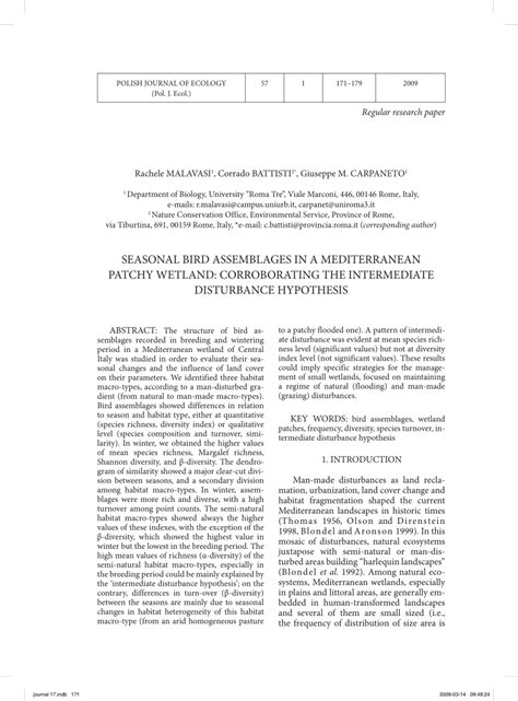 Pdf Seasonal Bird Assemblages In A Mediterranean Patchy Wetland Corroborating The