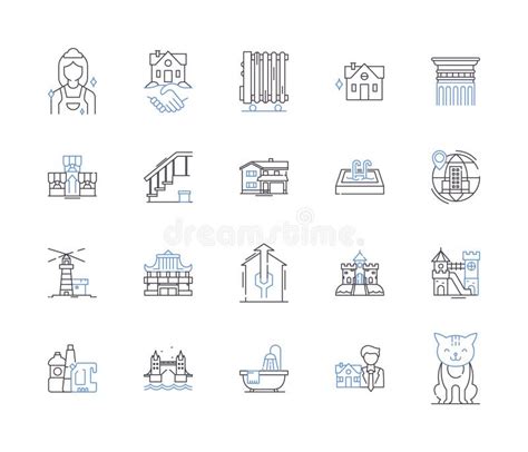 Houses And Accomodation Line Icons Collection Residences Dwellings Homes Apartments Condos