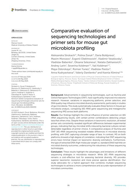 Pdf Comparative Evaluation Of Sequencing Technologies And Primer Sets For Mouse Gut Microbiota