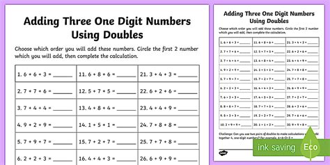 NSW Adding Three One Digit Numbers Using Doubles Twinkl