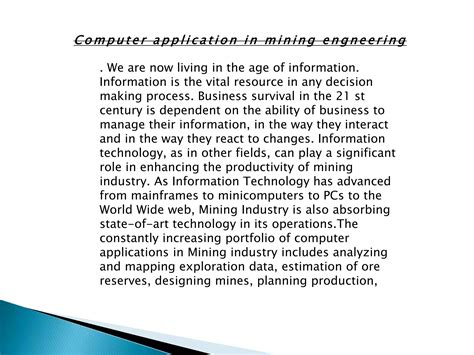 Computer Applications In Mining Engineering Aks University Pptx