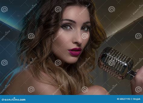 Naked Woman With Retro Mic Stock Image Image Of Holding