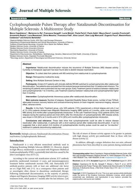 Pdf Cyclophosphamide Pulses Therapy After Natalizumab Discontinuation