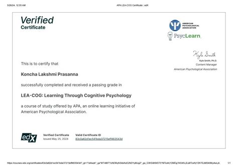 Completion Course On Learning Through Cognitive Psychology Lakshmi Prasanna Reddy Posted On