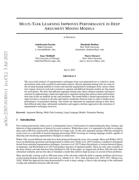 Pdf Multi Task Learning Improves Performance In Deep Argument Mining Models