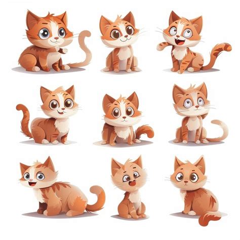 Cute Cartoon Cat Character With Different Poses And Emotions Vector