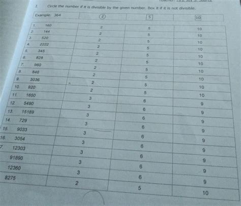 Solved I Circle The Number If It Is Divisible By The Given Number Box It If It Is Not