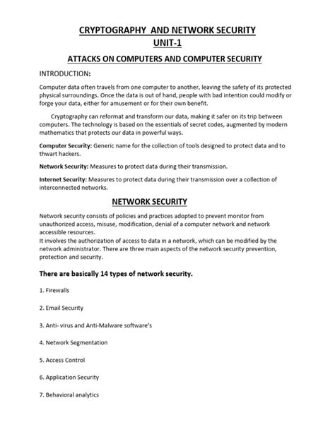Cns Unit 1 Pdf Computer Security Security