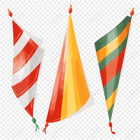 깃발 배너 클립 아트 흰색 배경 만화에 세 가지 다채로운 종이 모자와 깃발 벡터 Png 일러스트 무료 다운로드 Lovepik