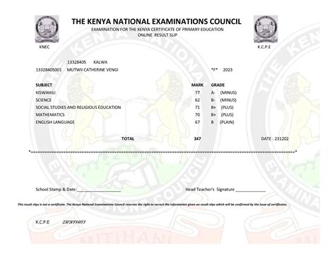 Kcpe Online Resultslip Examination For The Kenya Certificate Of Primary Education Online