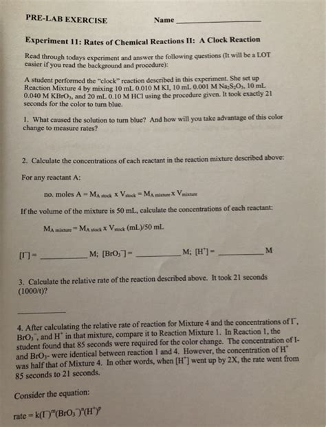 solved pre lab exercise name experiment 11 rates of
