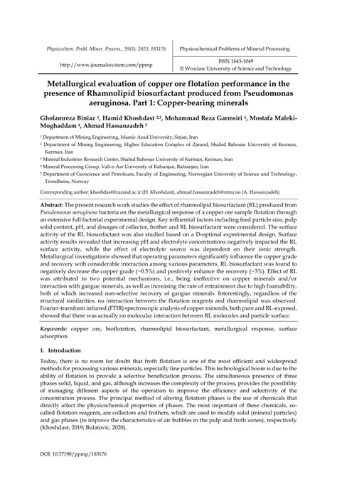 Pdf Metallurgical Evaluation Of Copper Ore Flotation Performance In The Presence Of
