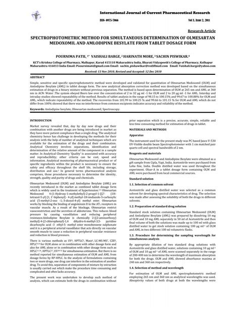 Spectrophotometric Method For Simultaneous Determination Of