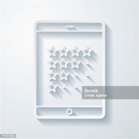 별점을 받은 태블릿 Pc 빈 배경에 종이 자르기 효과가 있는 아이콘 3차원 형태에 대한 스톡 벡터 아트 및 기타 이미지 3차원 형태 4 개념 Istock