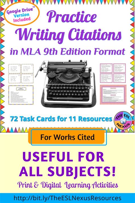 MLA Format MLA Works Cited Practice With Task Cards Activity MLA Th Edition Digital