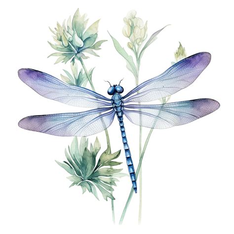 Watercolor Dragonfly Botanical Illustration Illustration Ai Generative