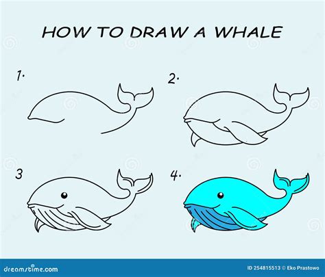 Step By Step To Draw A Whale Drawing Tutorial A Whale Drawing Lesson
