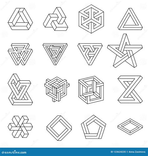 Set Of Impossible Shapes Optical Illusion Vector Illustration Isolated On White Sacred