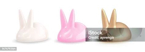 흰색 분홍색 및 금색의 사랑스러운 토끼 세트 귀여운 토끼 인형의 3d 그림 흰색으로 격리 된 디자인 요소 부활절 일요일과 중추절에 적합합니다 3d 벡터 3차원 형태에 대한