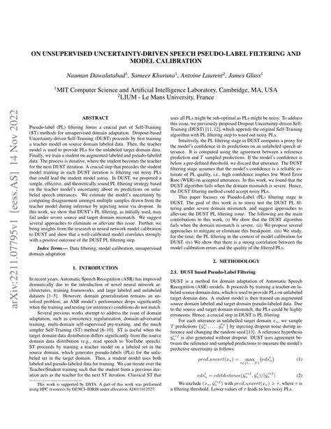 PDF On Unsupervised Uncertainty Driven Speech Pseudo Label Filtering