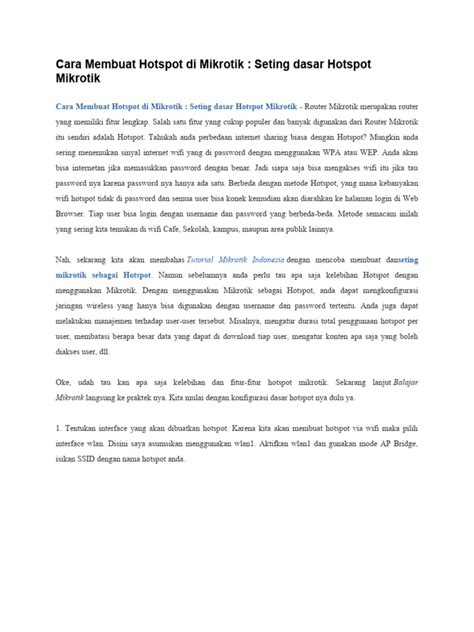 Cara Membuat Hotspot Di Mikrotik Pdf