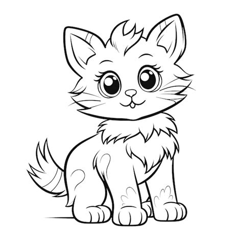 子供向けの愛らしいふわふわの子猫猫のぬり絵 Premium AI生成画像