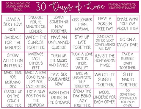 30 Day Marriage Challenge For Couples Free Printable Game