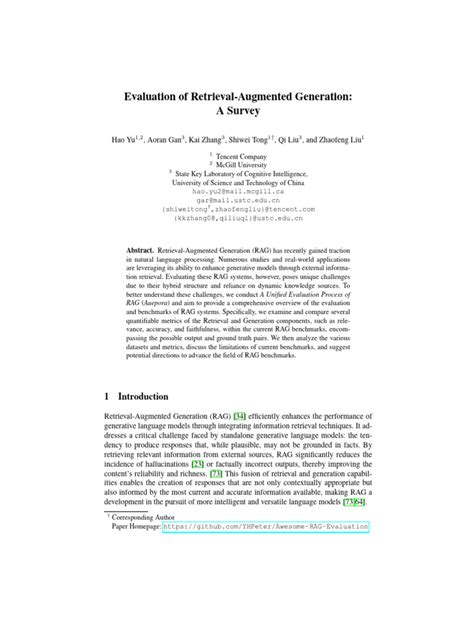 Evaluation Of Retrieval Augmented Generation A Survey Pdf