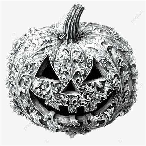 흑백으로 정교하게 조각된 호박 그리기 호박 그림 검정색과 흰색 Png 일러스트 및 이미지 에 대한 무료 다운로드 Pngtree