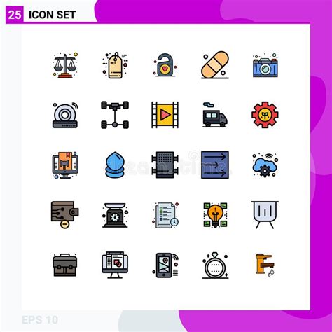 Mobile Interface Filled Line Flat Color Set Of 25 Pictograms Of Graphic Creativity Love