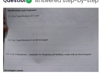 Specifications And Constraints 21 List 2 StudyX