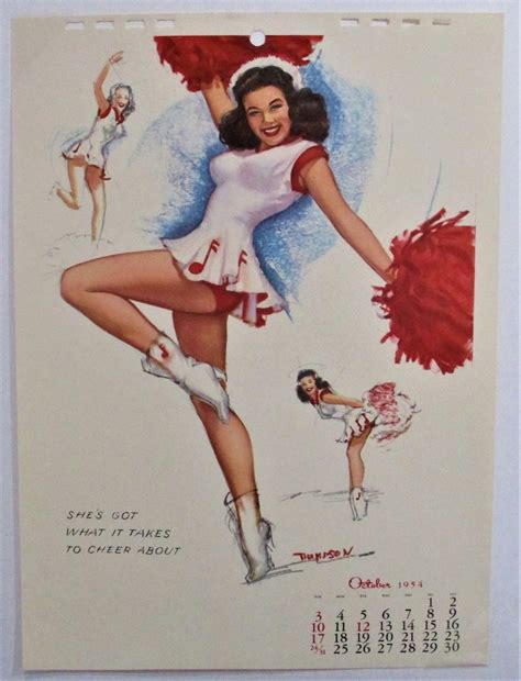 October 1954 Cheerleader Pin Up Vintage Calendar Girl Page Etsy