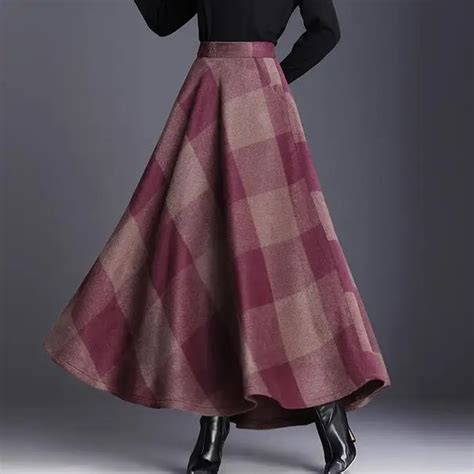 Клетчатая юбка Женская длинная трапециевидная юбка британский стиль шерстяная Макси клетчатая