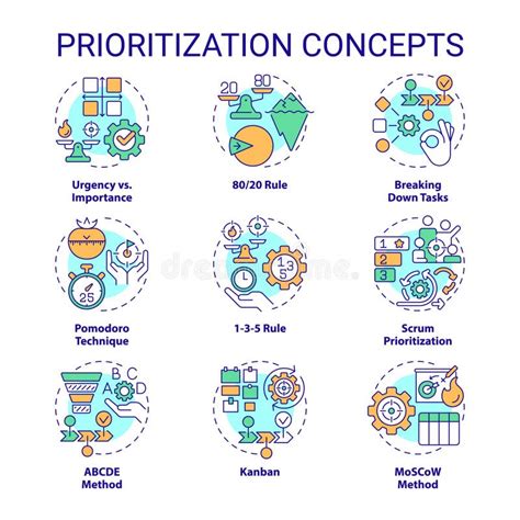 Prioritization Techniques Multi Color Concept Icons Stock Vector