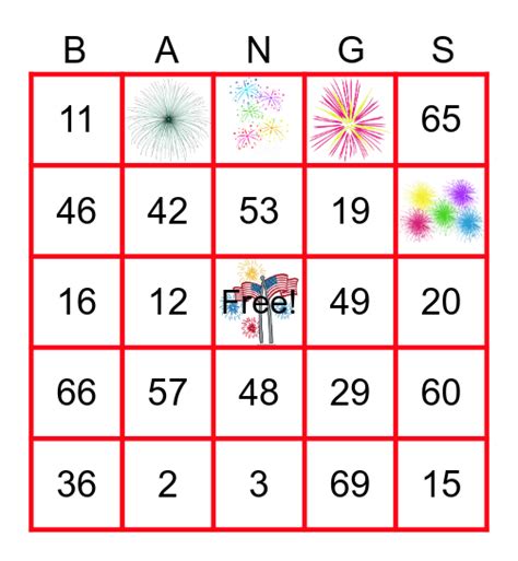 Firework Bingo Card