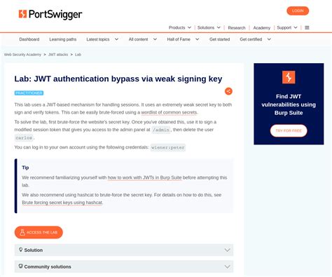 JWT Authentication Bypass Via Weak Signing Key