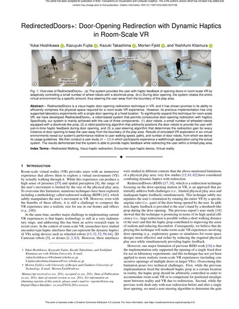 Pdf Redirecteddoors Door Opening Redirection With Dynamic Haptics In Room Scale Vr