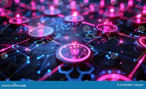 Illustration 3d Model Quantum Computing Network With Qubits And Entangled Particles Stock