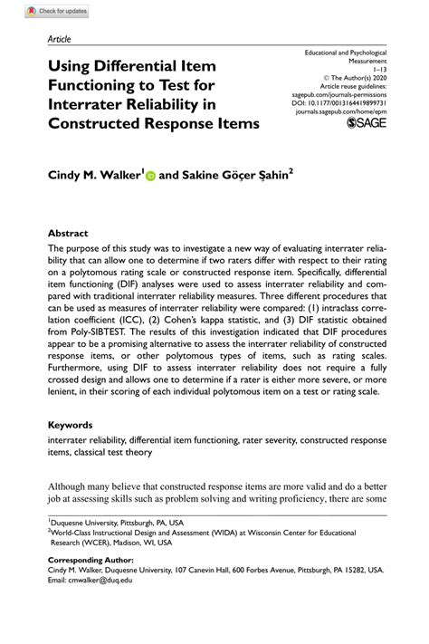 Pdf Using Differential Item Functioning To Test For Interrater Reliability In Constructed