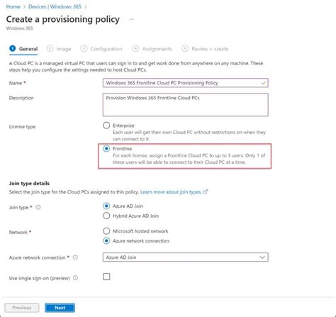 Setup Windows 365 Frontline Cloud Pc Provisioning Policy