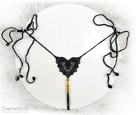 Extreme Mini Heart Open Thong G Strings With Beads Sheer Panties
