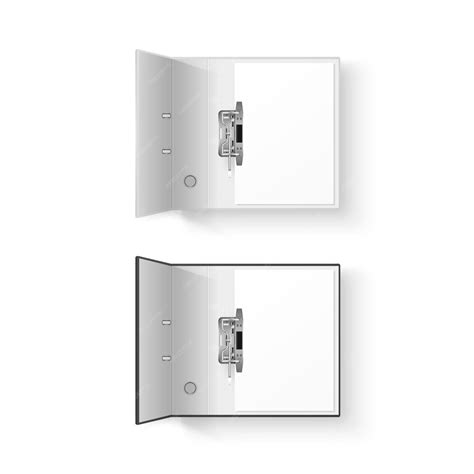 벡터 3d 열린된 현실적인 흰색과 검은색 사무실 바인더 금속 고리와 흰색 배경 디자인 서식 파일 이랑 평면도에 고립 된 A4