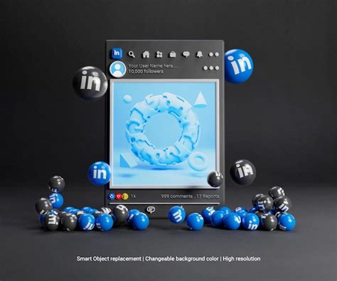 어두운 배경 또는 3d 소셜 미디어 포스트 모형에 대한 3d 링크드인 포스트 모형 프리미엄 Psd 파일