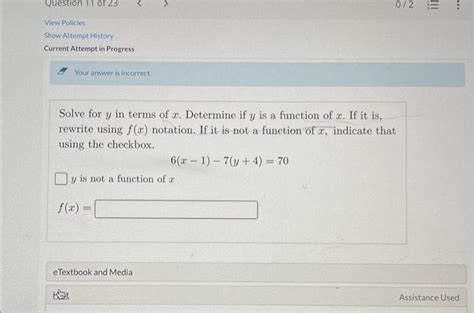 solved solve for y in terms of x determine if y is a